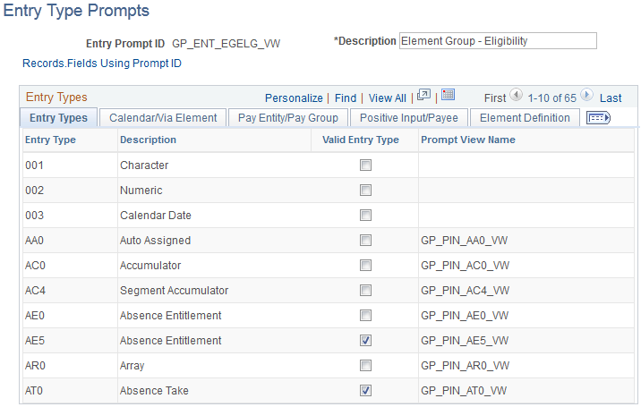 Selecting Entry Types and Displaying Record.Field Combinations