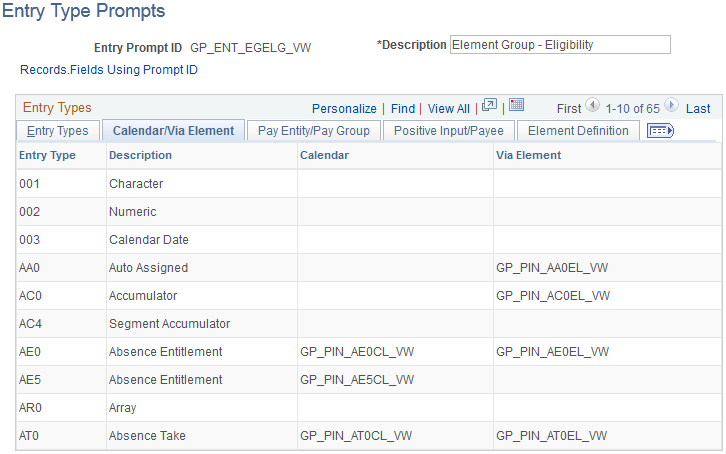 Selecting Entry Types and Displaying Record.Field Combinations