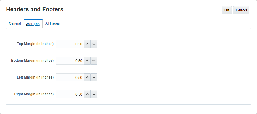 PDF 기반 보고서 패키지에 대한 머리글, 바닥글 및 여백 지정
