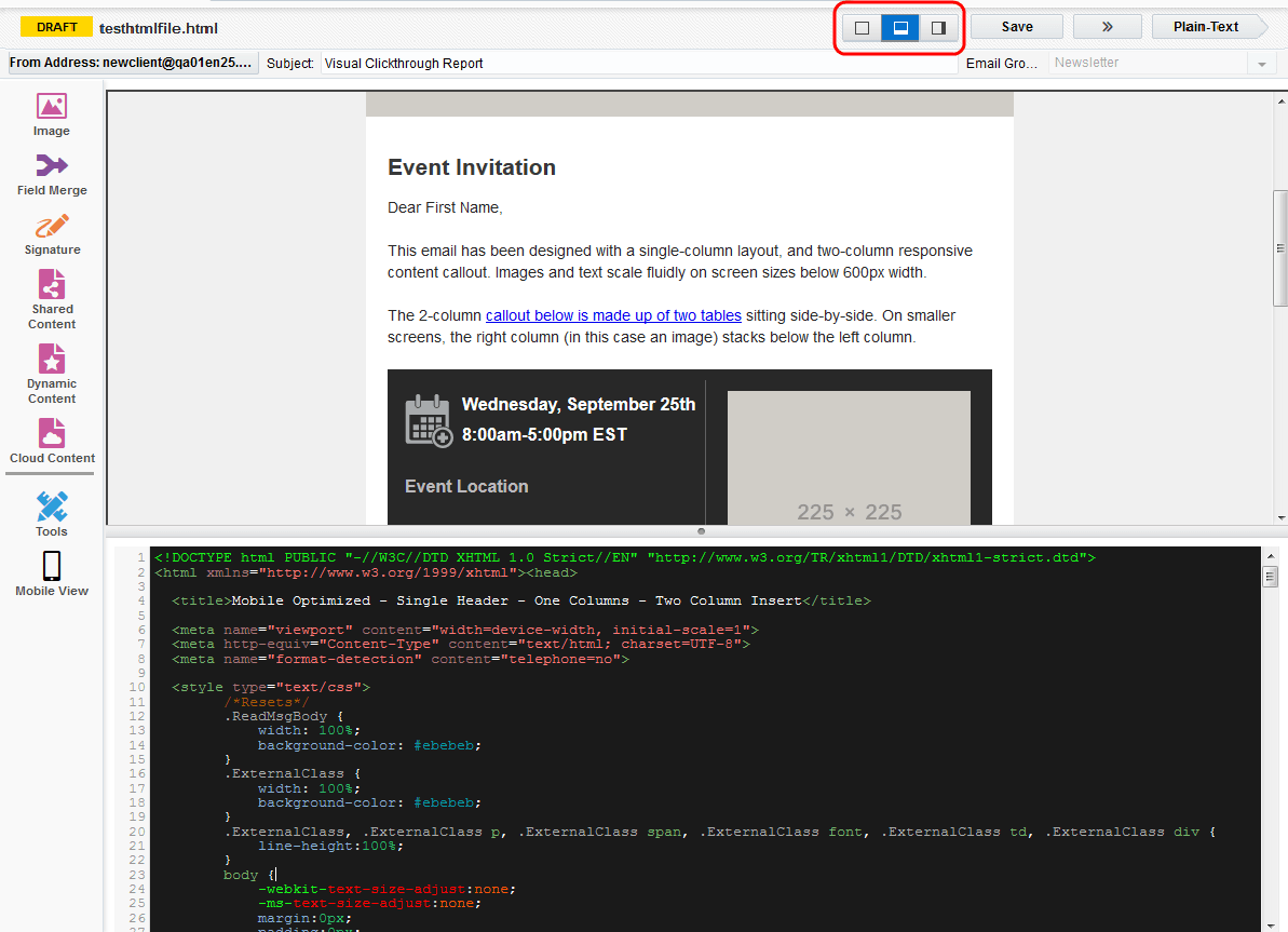 Using the email Source Editor