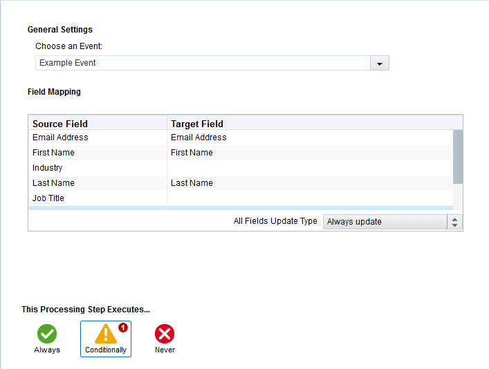 Updating event registrations using form processing steps