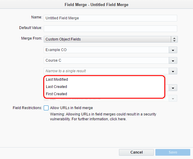 Creating field merges with custom objects