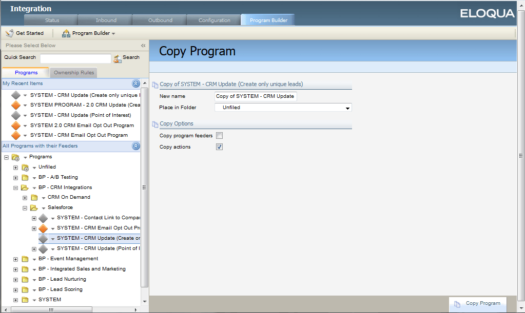 Configuring the CRM update program