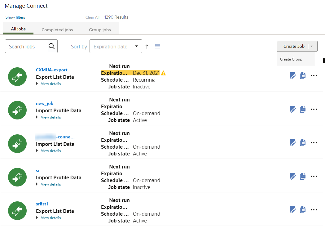 Managing Connect Jobs