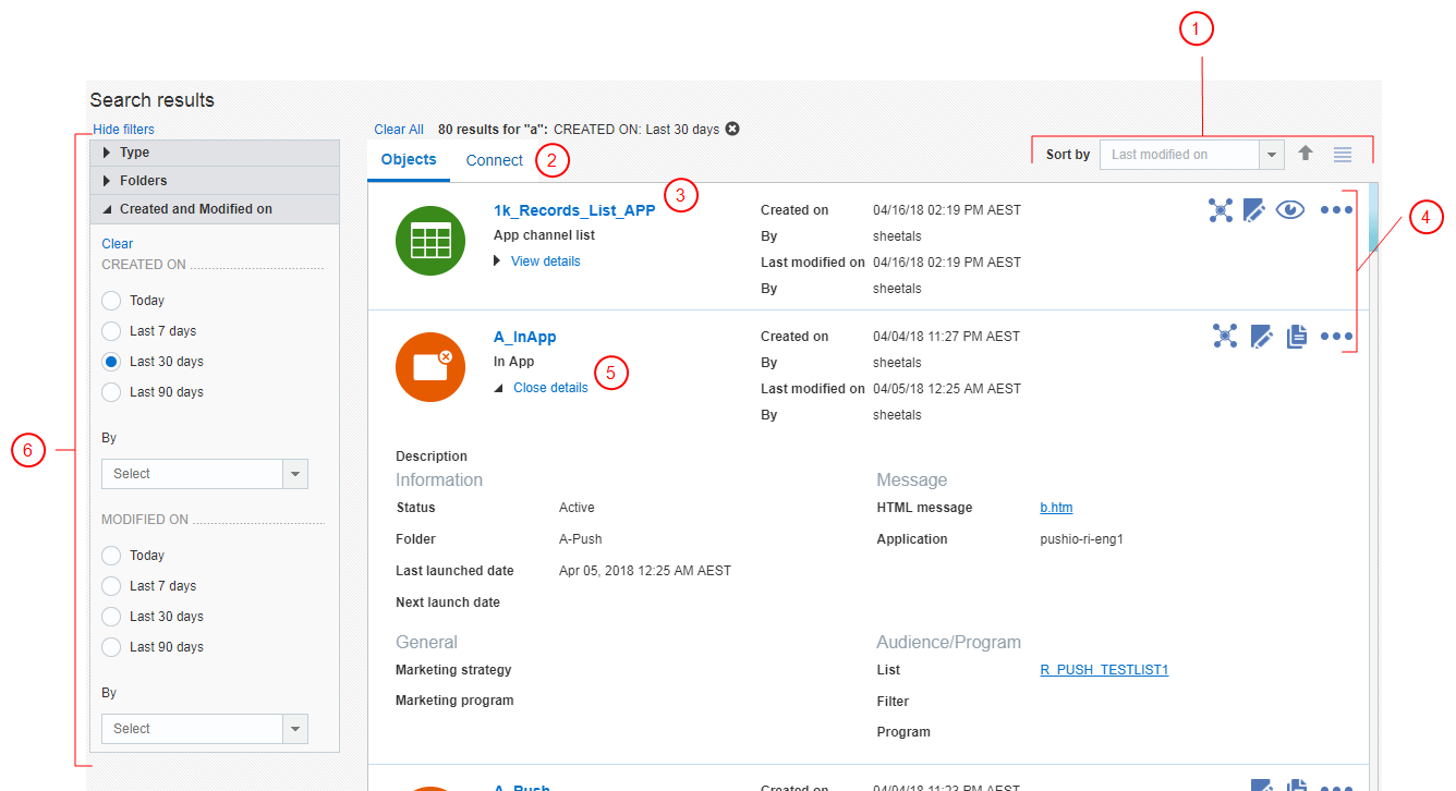 Navegación y búsqueda en Oracle Responsys