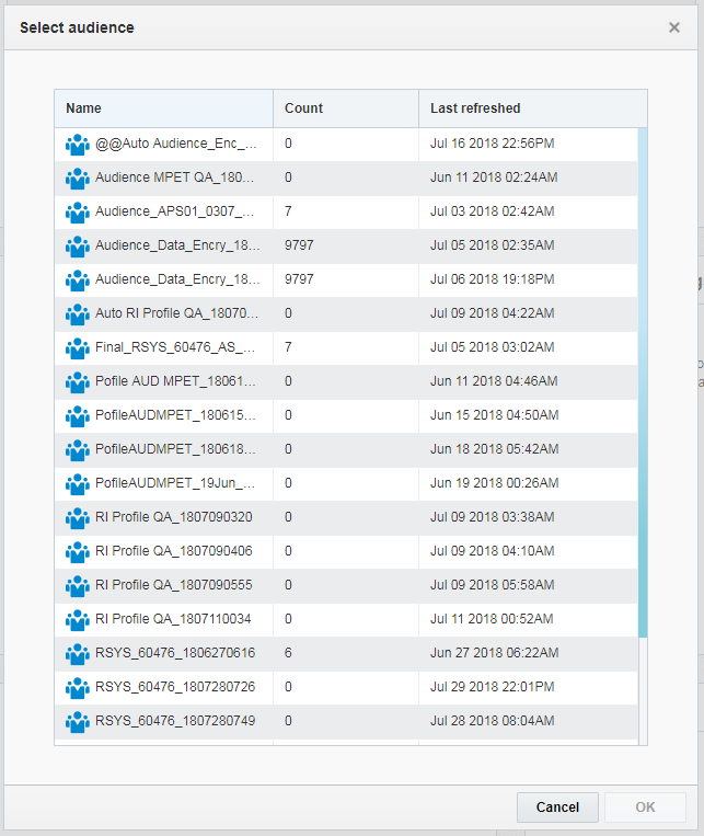 Oracle CX Unityからインポートされたオーディエンスの使用