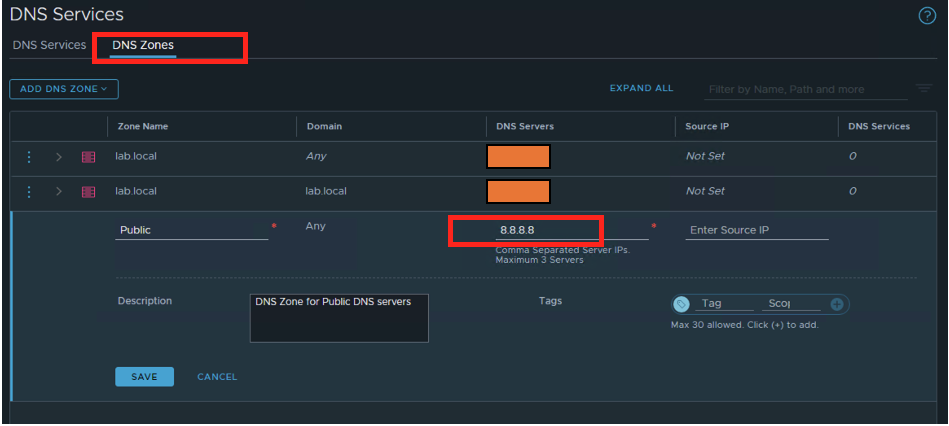 Konfigurieren Sie öffentliche DNS für Oracle Cloud VMWare Solution-SDDC-Workloads in VMware NSX ...