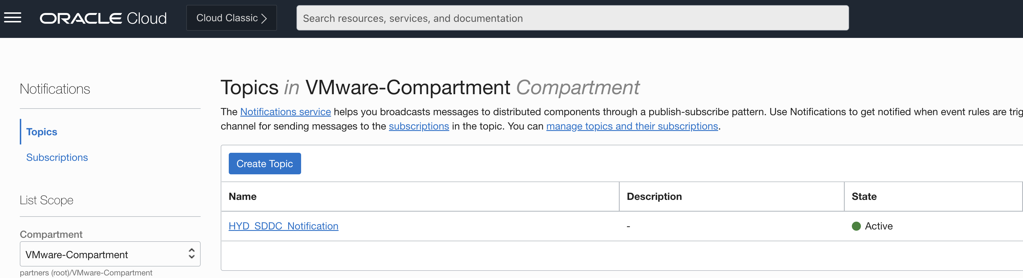 OCI-Benachrichtigungen in Oracle Cloud VMware Solution integrieren