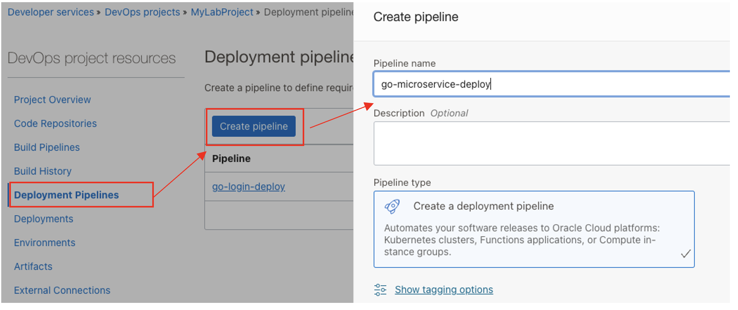 Erstellen Sie OCI DevOps-Pipelines, um die Golang-Microservices zu erstellen und bereitzustellen