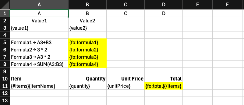 Document Generator MS Excel Tags
