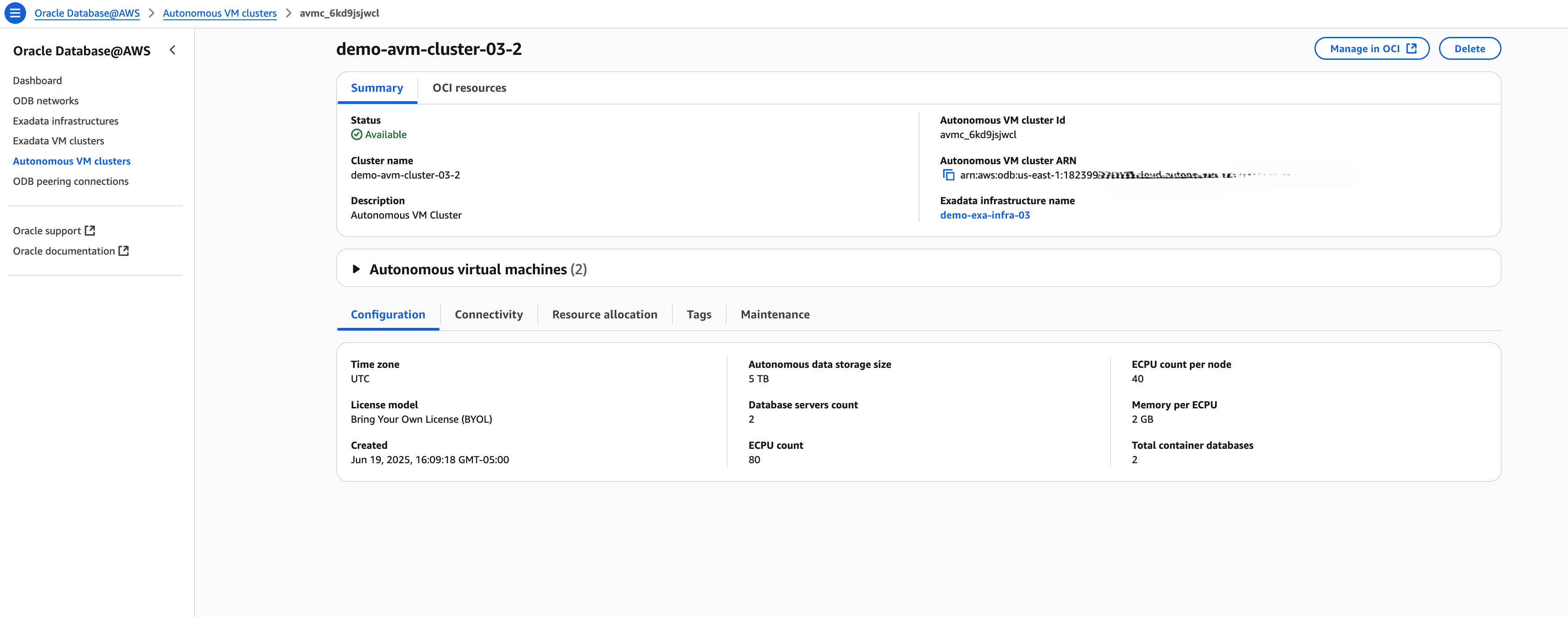 Autonomous VM Cluster