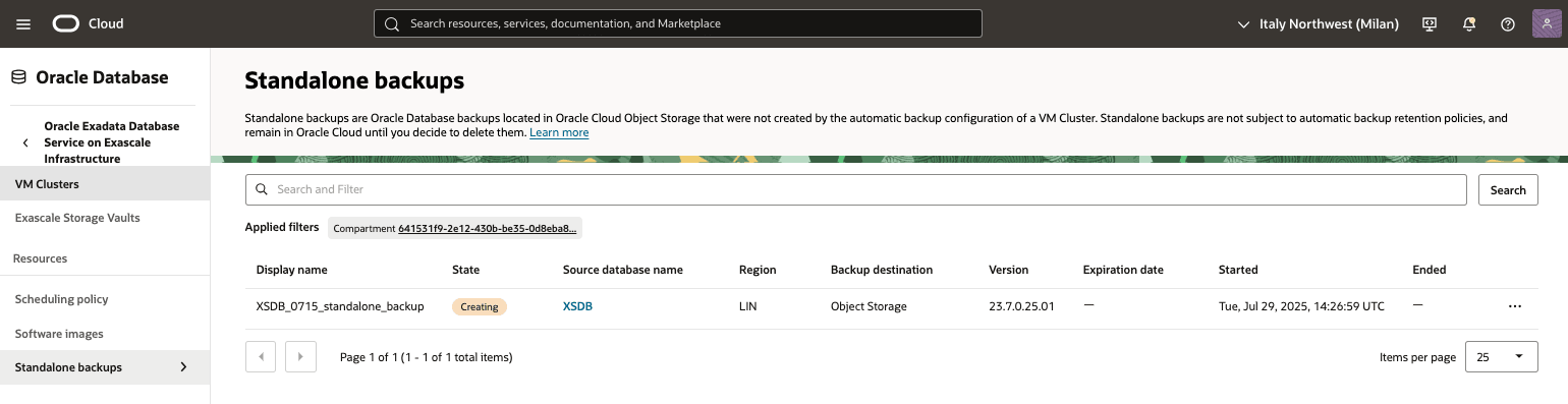 Backup Exascale Database
