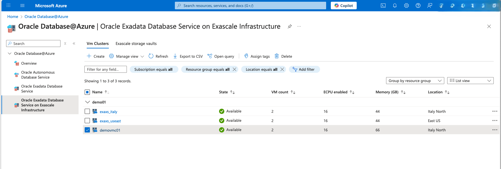 Exascale VM Cluster