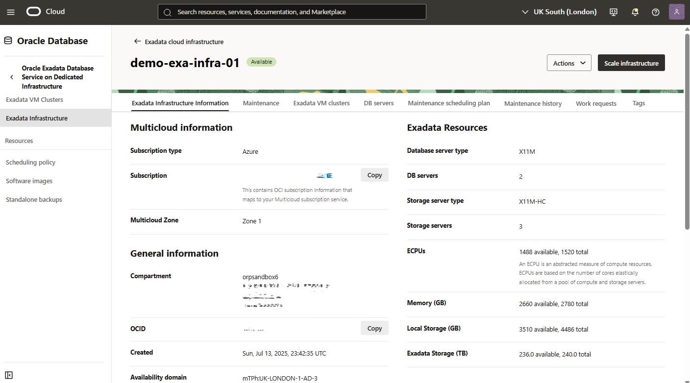 Exadata Infrastructure
