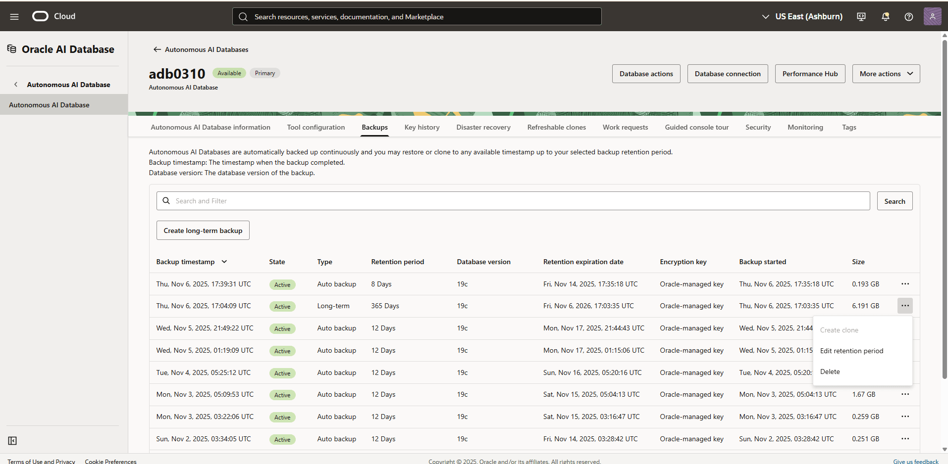 Backup Autonomous Database