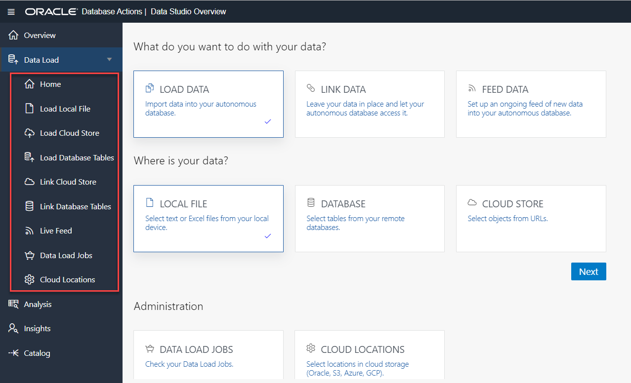 The Data Studio Overview Page