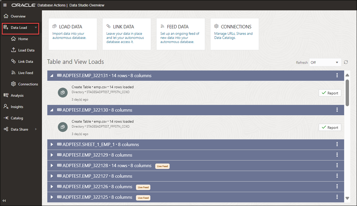 The Data Studio Overview Page
