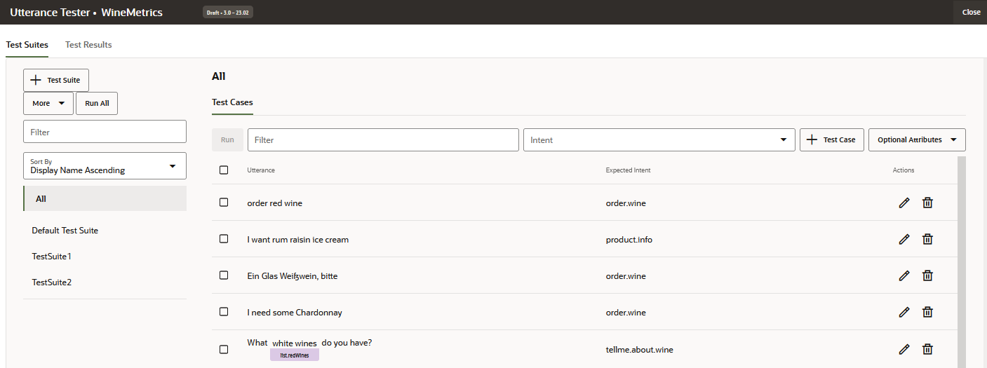 Intent Training and Testing