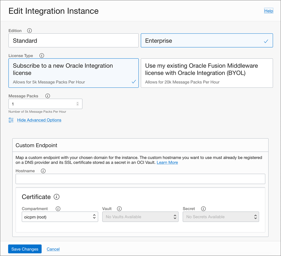 Editing the Edition, License Type, Message Packs, and Custom Endpoint ...