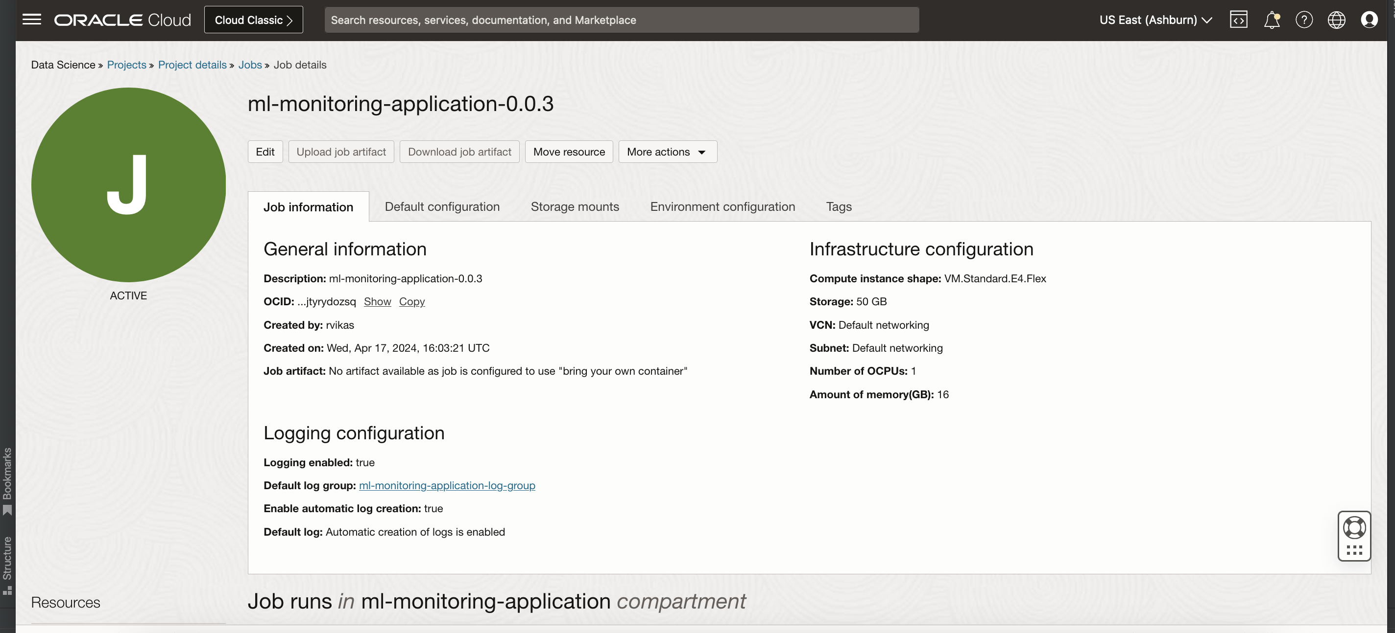 Deployment using OCI Data Science Job - ML Monitoring Application ...