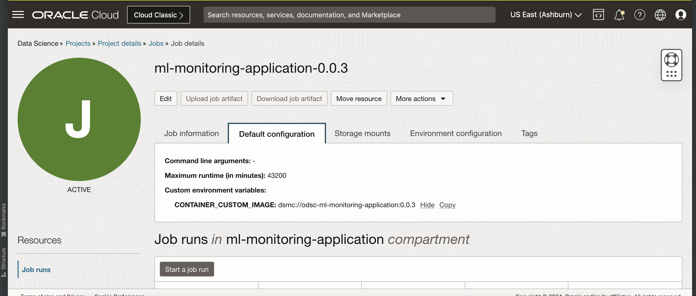 Deployment using OCI Data Science Job - ML Monitoring Application documentation