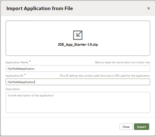 Importing the VBCS Application Template