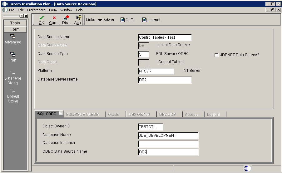 Setting Up the Data Source for Control Tables