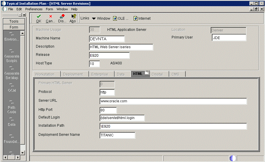 Entering HTML Web Server Information