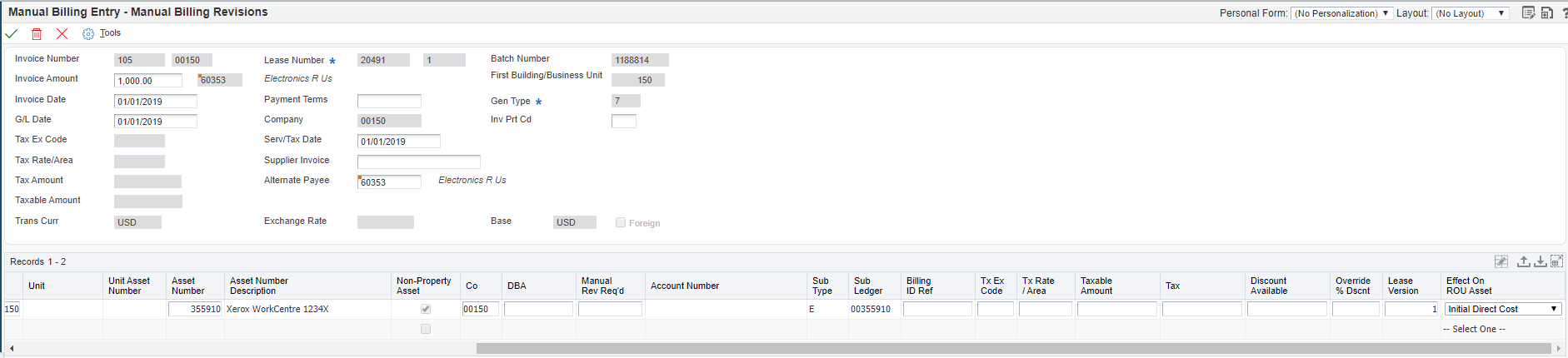Adding Manual Billing to a Lessee Lease