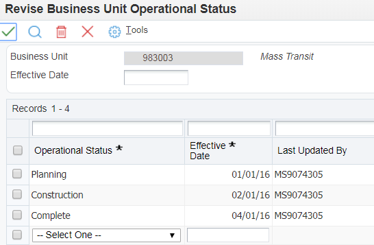 Revise Business Unit Operational Status