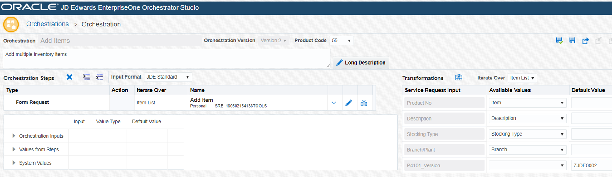 Creating an Orchestration for Adding Multiple Records to EnterpriseOne