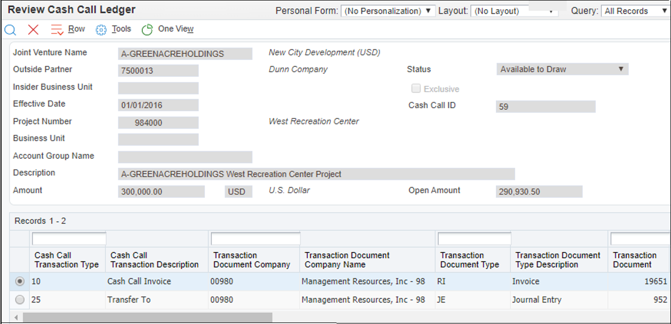 Reviewing the Cash Call Ledger