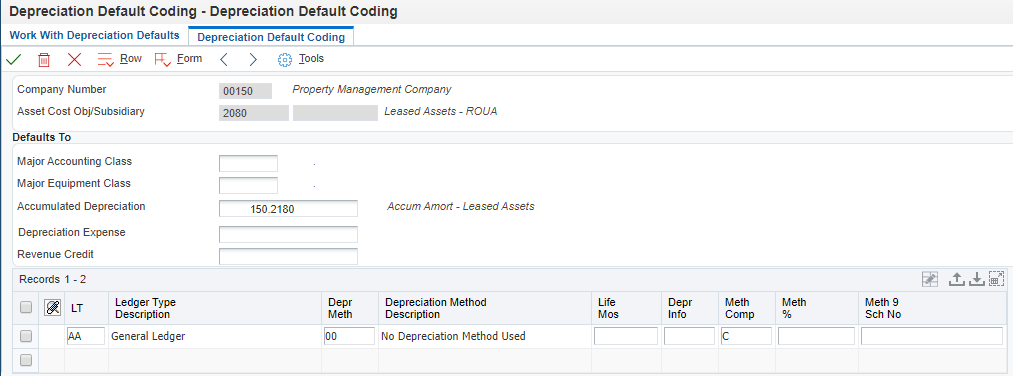 Setting Up Fixed Asset Default Coding and Depreciation Method