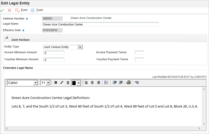 Setting Up Address Book Records for a Joint Venture