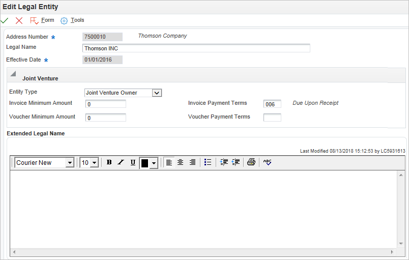 Setting Up Address Book Records for a Joint Venture