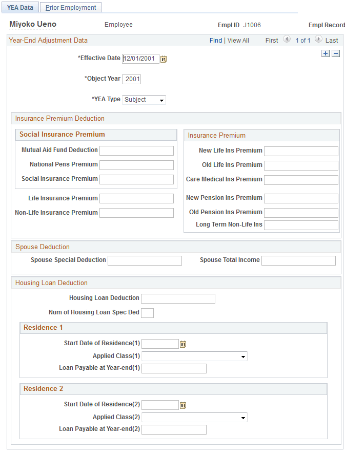 Entering Deduction Data for the Year-End Adjustment (YEA)