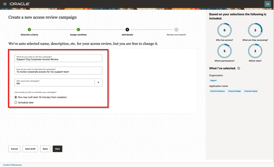 Create Access Review Campaigns with Oracle Access Governance