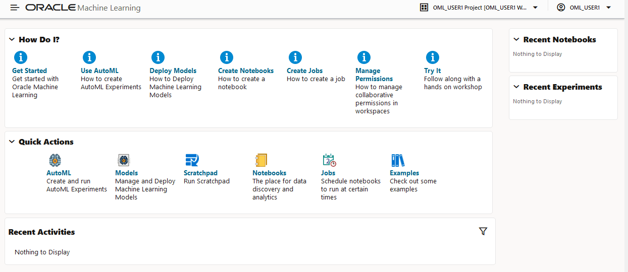 Create Notebooks, Workspaces, and Projects with Oracle Machine Learning Notebooks