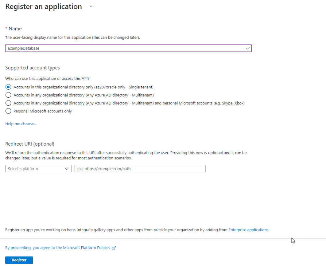 Registering the Oracle Database Instance with a Microsoft Entra ID Tenancy