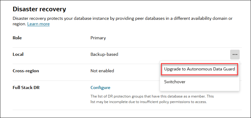 Enable Autonomous Data Guard