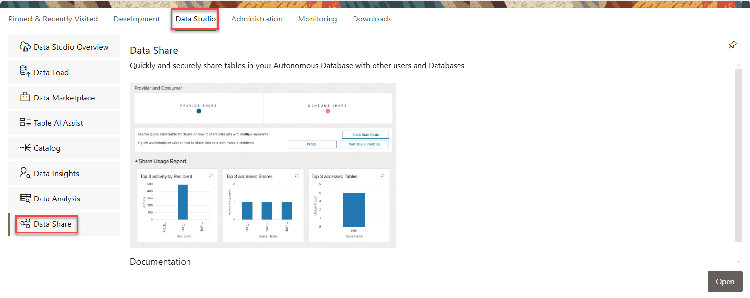 Access and Enable the Data Share Tool