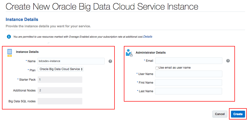 Creating an Oracle Big Data Cloud Service Instance and Cluster