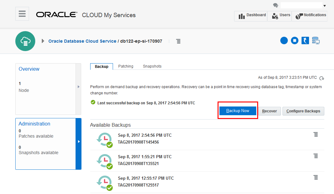 Create An On Demand Backup In Database Cloud Service