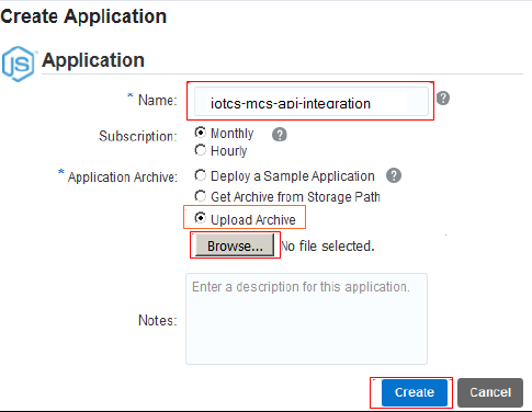 Creating an Application in Oracle Application Container Cloud