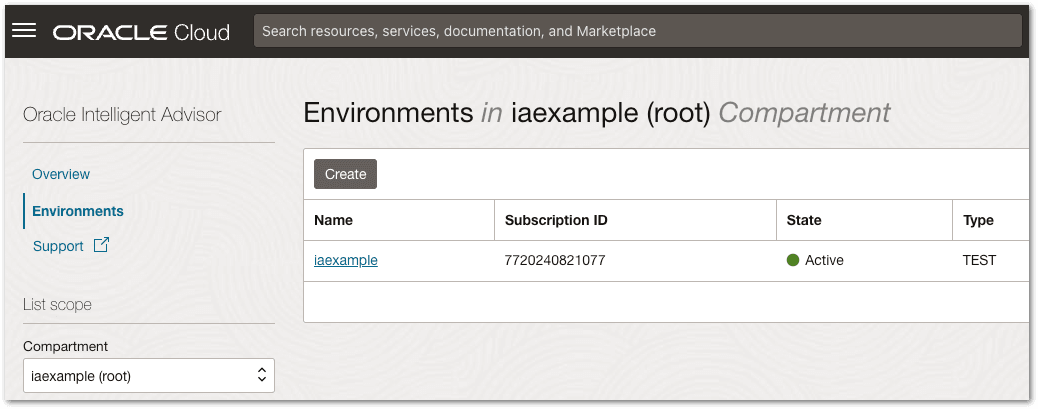View and Manage Environments In Oracle Cloud Console