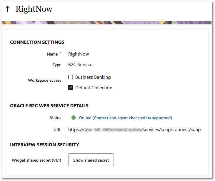 View B2C Service Connection Details