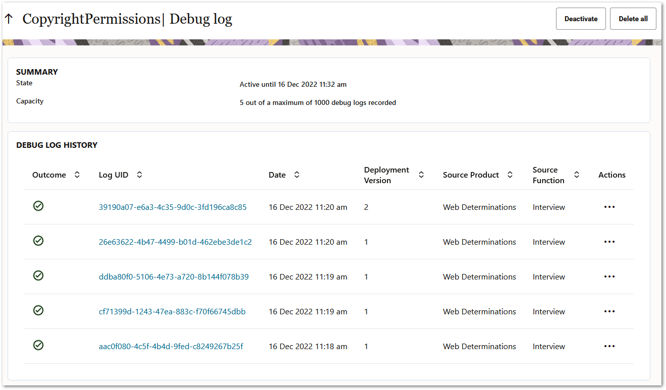 View the Debug Log for a Deployment