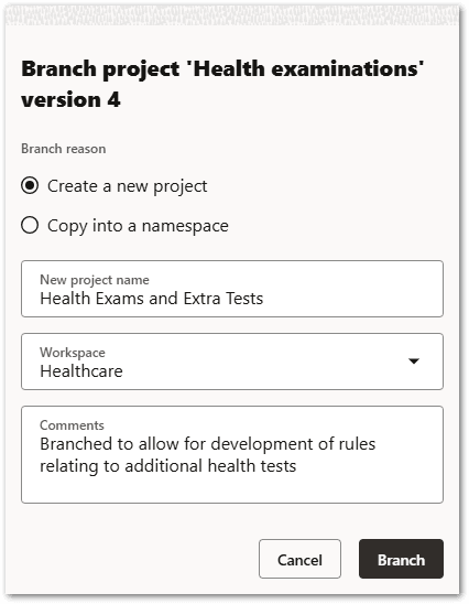 Branch a Project to Create a New Project