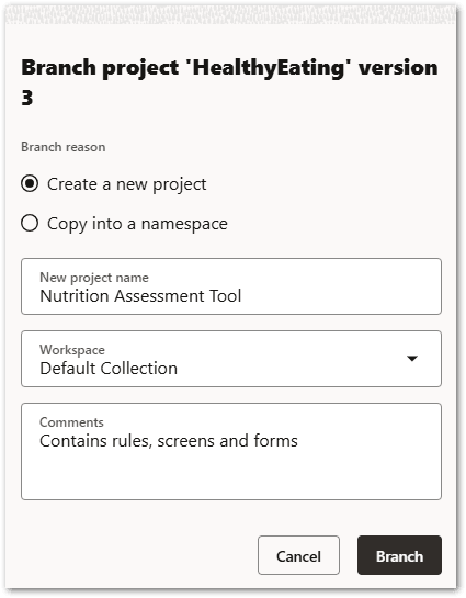 Branch a Project to Create a New Project