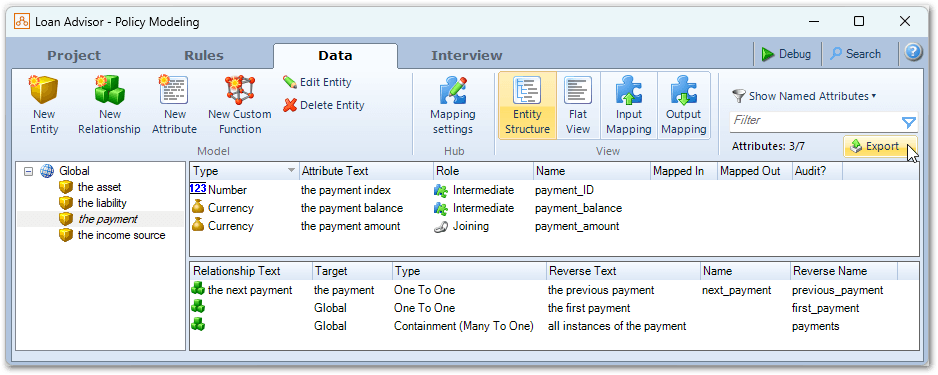 Export Data Model Information For A Specific Entity